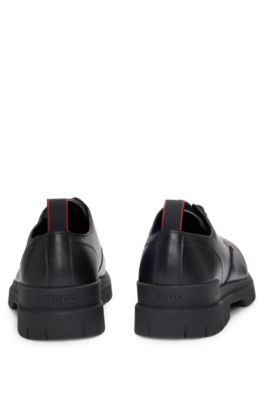 HUGO - Leather lace-up Derby shoes with embossed logo - Black