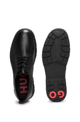 HUGO - Leather lace-up Derby shoes with embossed logo - Black