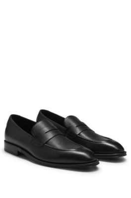BOSS - Apron-toe slip-on loafers in grained leather - Black