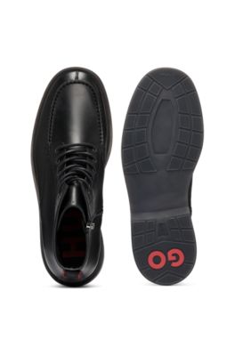 HUGO - Leather lace-up half boots with signature loop - Black