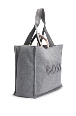 BOSS - Tote bag with oversized embroidered logo - Grey