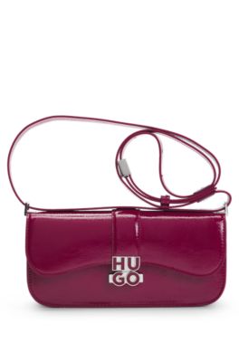 HUGO - Faux-leather shoulder bag with enamel stacked logo - Dark Red