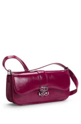 HUGO - Faux-leather shoulder bag with enamel stacked logo - Dark Red