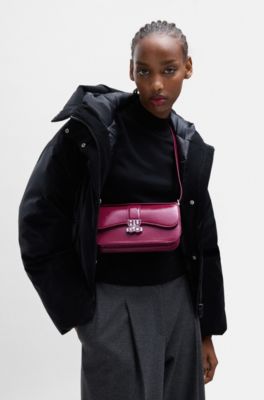 HUGO - Faux-leather shoulder bag with enamel stacked logo - Dark Red