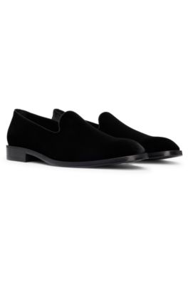 BOSS - Velvet slip-on loafers with leather trims