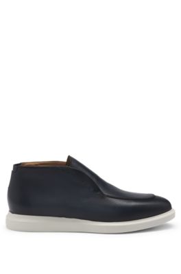 BOSS - Italian-made desert boots in burnished leather - Dark Blue