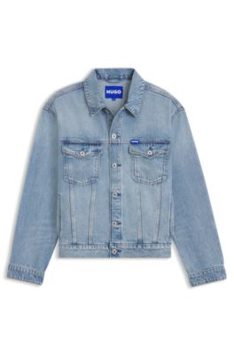 HUGO - Regular-fit denim jacket with logo details - Light Blue