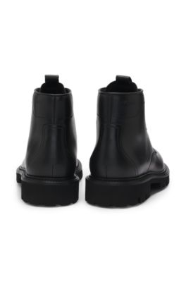 BOSS - Burnished-leather half boots with apron toe - Black