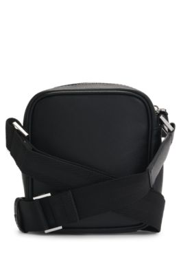 BOSS - Monogram-panel reporter bag with foil-print logo - Black