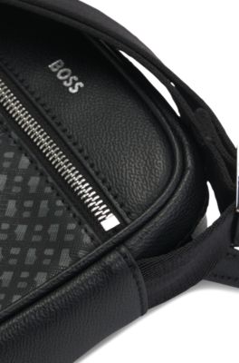 BOSS - Monogram-panel reporter bag with foil-print logo - Black