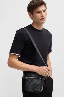BOSS - Monogram-panel reporter bag with foil-print logo