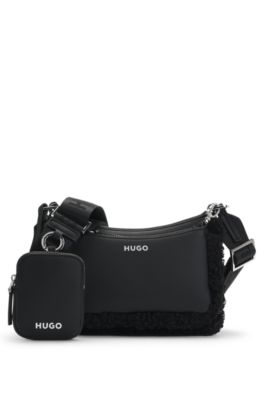 HUGO - Teddy-trimmed faux-leather crossbody bag with detachable ...