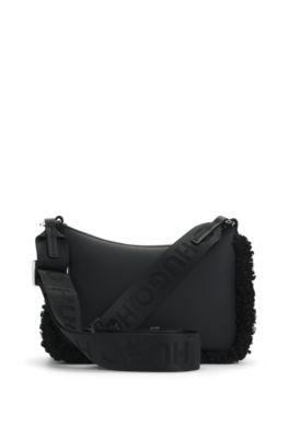 HUGO - Teddy-trimmed faux-leather crossbody bag with detachable ...
