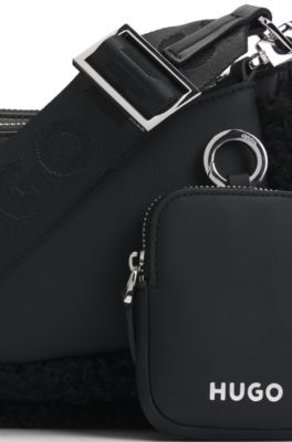 HUGO - Teddy-trimmed faux-leather crossbody bag with detachable ...