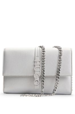 HUGO - Logo-lettering clutch bag in laminated faux leather - Silver