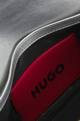 HUGO - Logo-lettering clutch bag in laminated faux leather - Silver