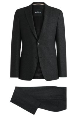 BOSS - Slim-fit suit in a micro-patterned wool blend - Black