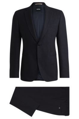 BOSS - Slim-fit suit in a micro-patterned wool blend - Dark Blue