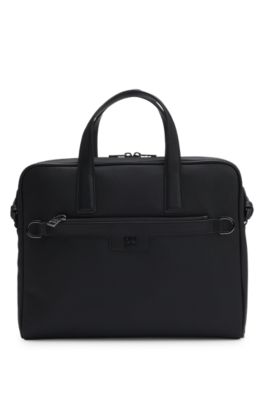 HUGO - Grained faux-leather document case with stacked logo - Black