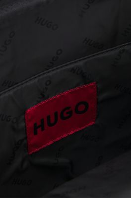 HUGO - Grained faux-leather document case with stacked logo - Black