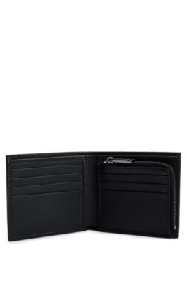 BOSS - Matte-leather billfold wallet with Double B monogram - Black