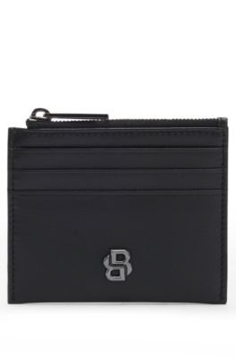 BOSS - Pasjeshouder van mat leer met Double B-monogram - Zwart