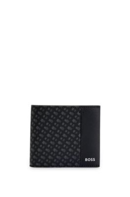 BOSS - Monogram-panel wallet with silver-foil logo - Black