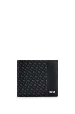 BOSS - Monogram-panel folding wallet with silver-foil logo - Black