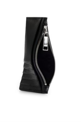 BOSS - Monogram-panel card holder with zipped coin pocket - Black
