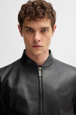 BOSS - BOSS x ASTON MARTIN leather jacket with water-repellent finish ...