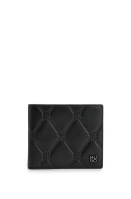 HUGO - Nappa-leather wallet with stacked-logo chain pattern - Black