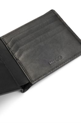 HUGO - Nappa-leather wallet with stacked-logo chain pattern - Black