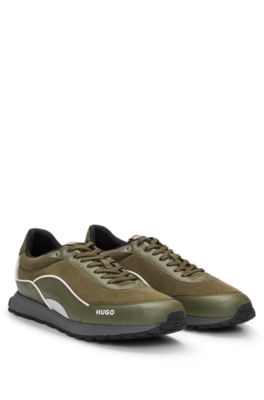 HUGO - Mixed-material trainers with corduroy-effect trims - Dark Green