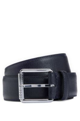 BOSS - Italian-leather belt with branded roller and silver hardware ...