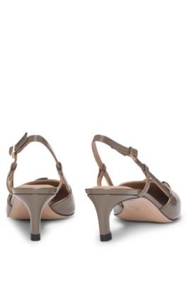 BOSS - Leather slingback pumps with Double B monogram - Brown