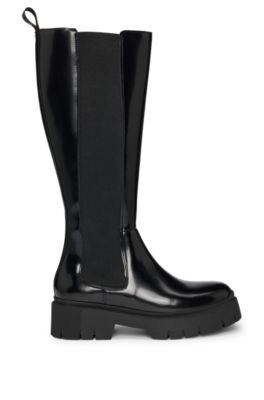 HUGO - Knee-high Chelsea boots in faux leather - Black