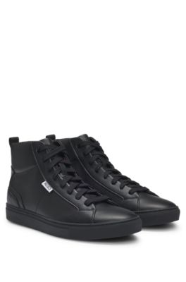 HUGO - High-top trainers in grained faux leather - Black