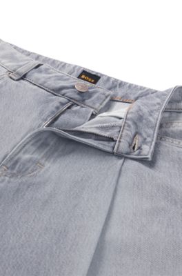 BOSS - Wide-leg jeans in grey denim with front pleats - Light Grey