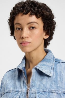 BOSS - Oversized-fit bomber jacket in blue distressed denim - Light Blue