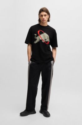 HUGO - HUGO x RB oversized-fit T-shirt with signature bull motif - Black
