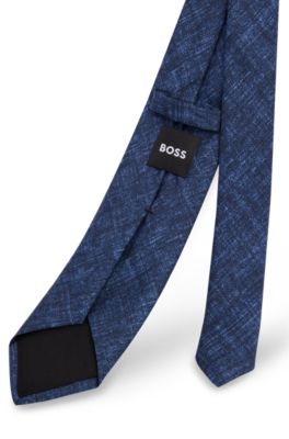 BOSS - Cotton tie with an all-over denim effect - Dark Blue