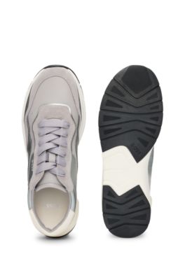 BOSS - Mixed-material trainers with suede and faux leather - Grey