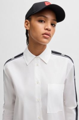 HUGO - Oversized-fit blouse with stacked-logo tape trims