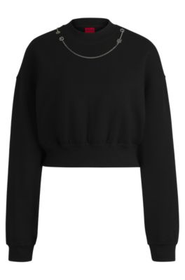 HUGO - Cotton-blend sweatshirt with detachable signature chain - Black