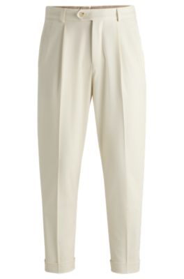 BOSS - Relaxed-fit trousers in cotton, virgin wool and stretch - White