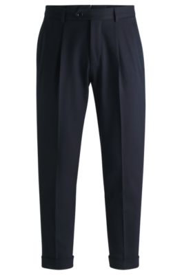 Boss Relaxed Fit Trousers In Cotton Virgin Wool And Stretch Dark Blue