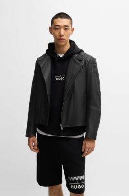 HUGO - Motorsport-inspired leather jacket with 3D detailing - Black