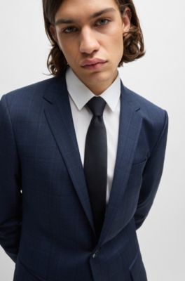 HUGO - Slim-fit suit in checked stretch virgin wool - Blue Patterned