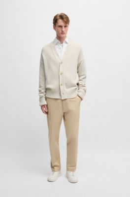 BOSS - Relaxed-fit cardigan with button front and ribbed cuffs - Natural