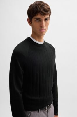 BOSS - Wool-blend regular-fit sweater with stripe knit - Black